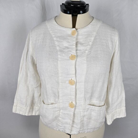 Flax Tops Flax Linen Button Down Blouse Womens M Petite Tag Mia
